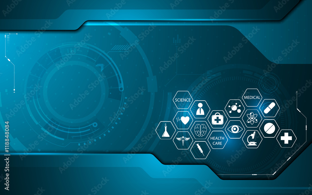 abstract technology innovation with medical health care icon concept ...