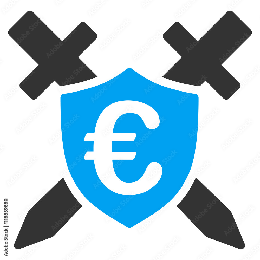 Euro Guard Shield icon. Vector style is bicolor flat iconic symbol with ...