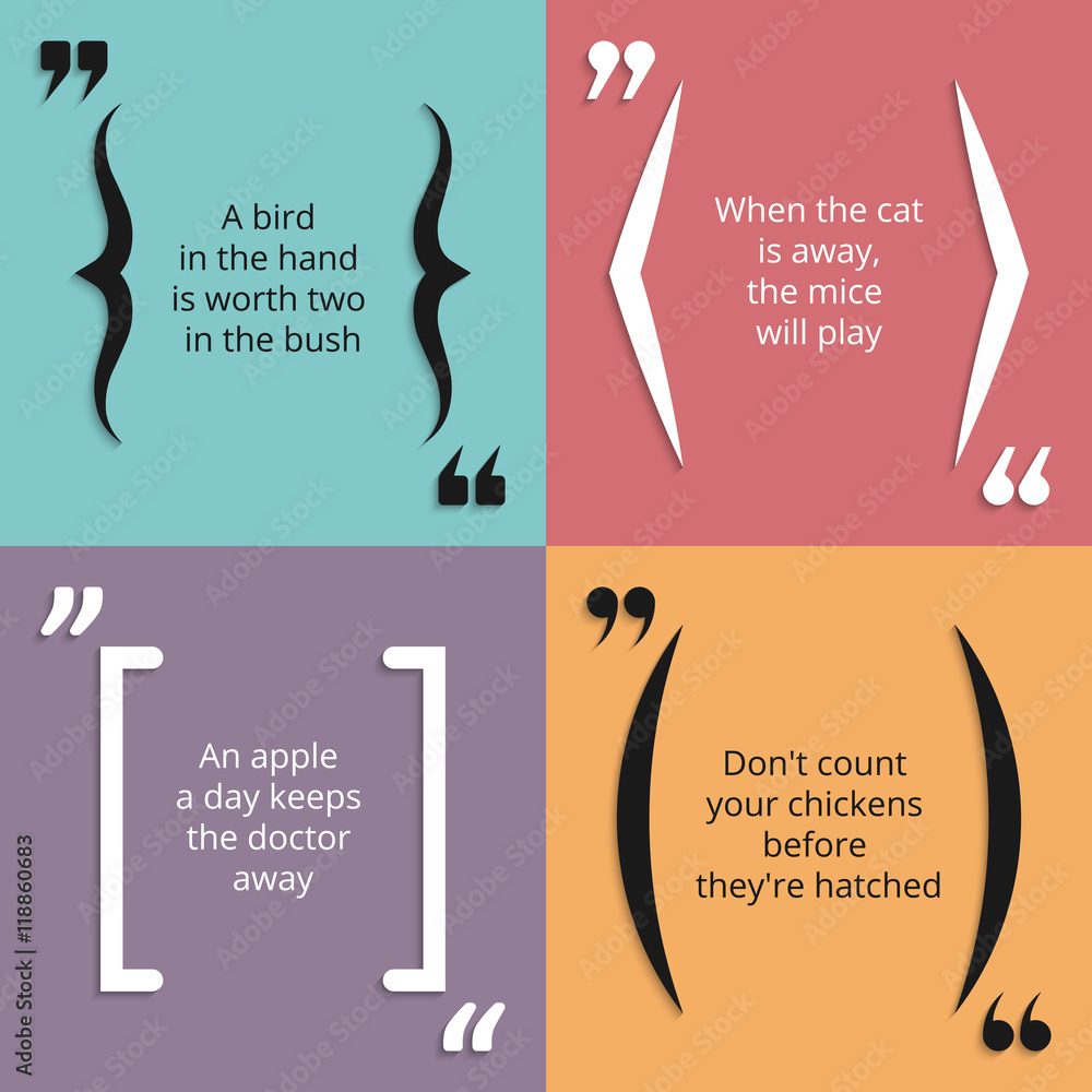 Quotes in round brackets, square braces with quotation marks Stock ...