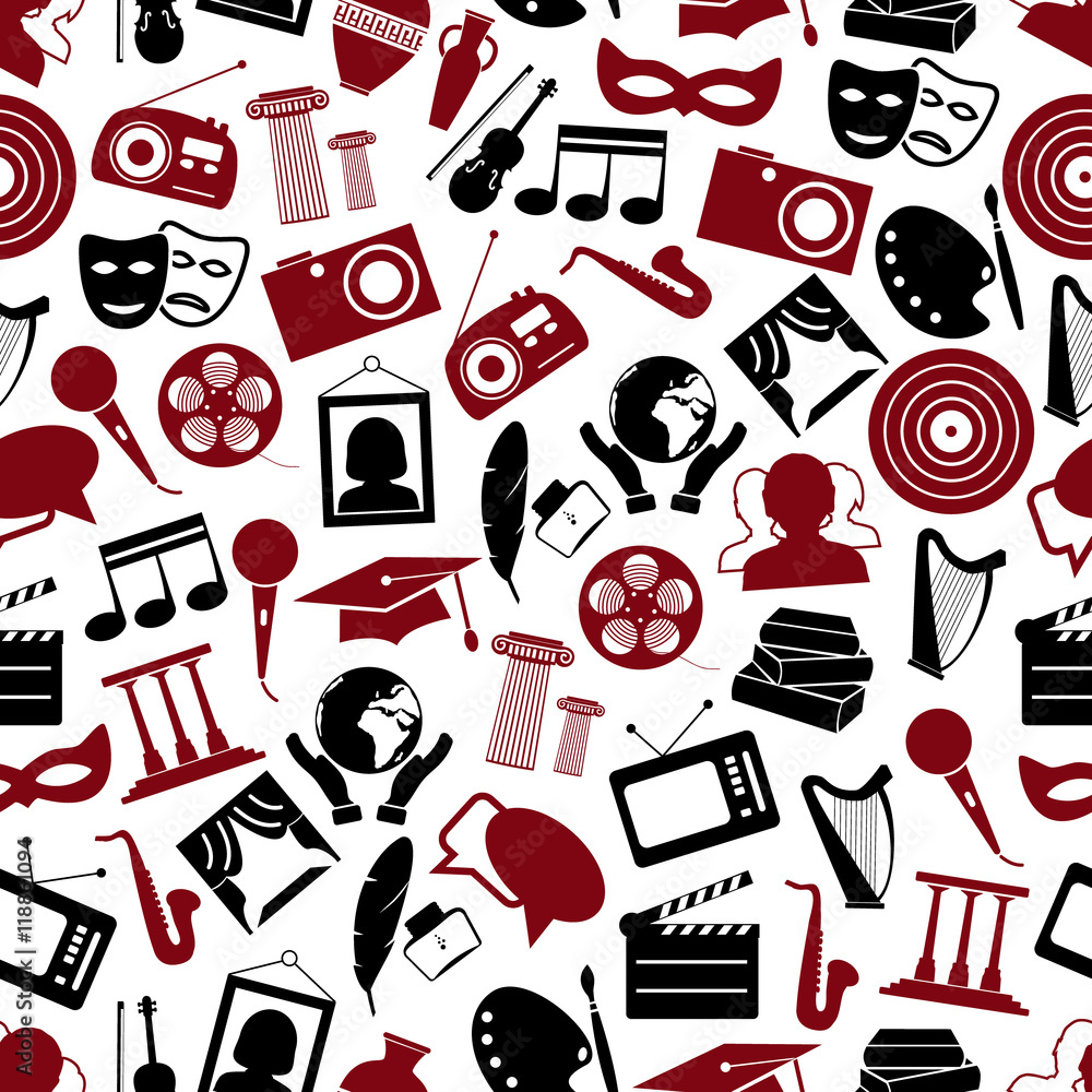 culture and art theme black and red simple icons seamless pattern eps10 ...