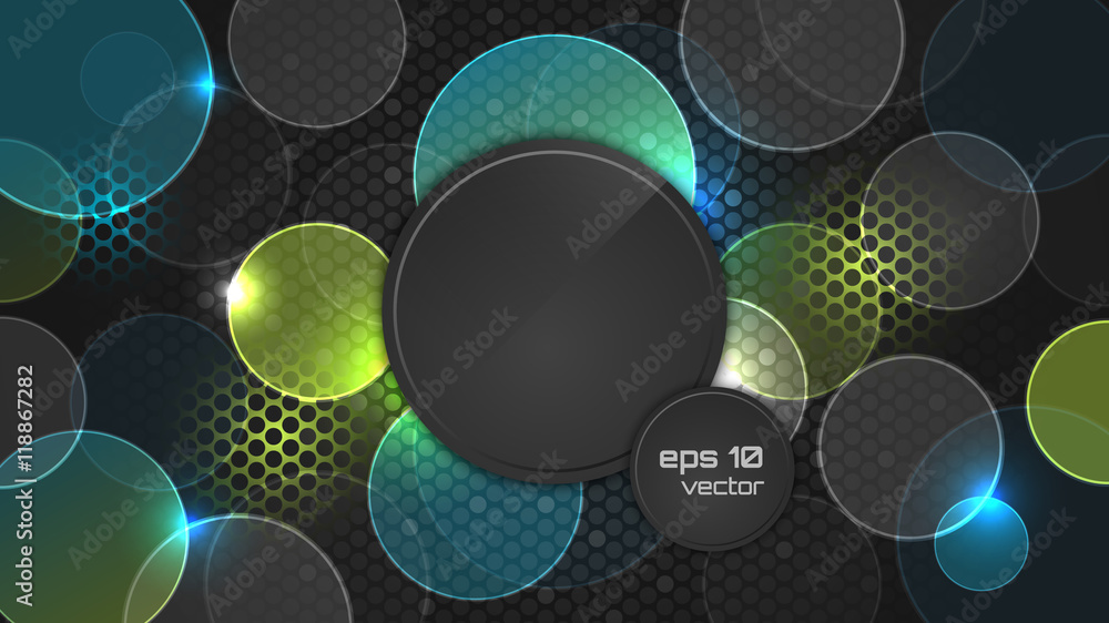 Dark abstract wallpaper with circle pattern and place for your headline ...