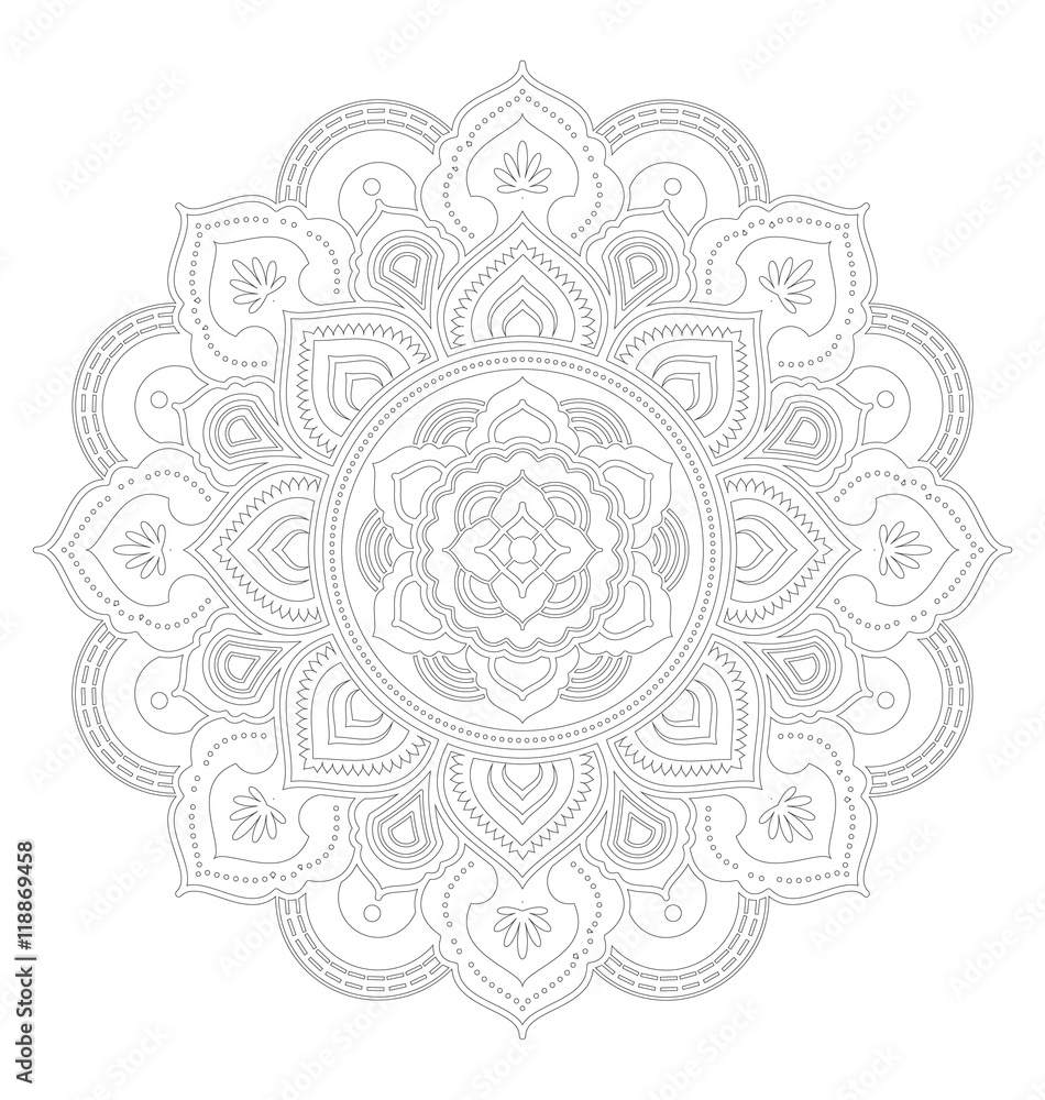 Tibetan mandala decorative ornament design for adult coloring page ...