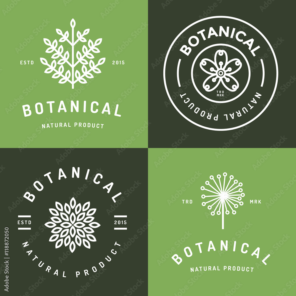 Set of badges, banner, labels and logos for botanical natural product ...