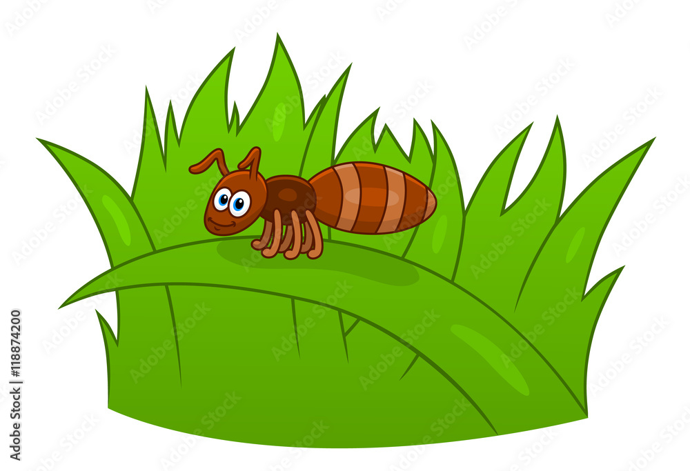 Cartoon ant on grass Stock Vector | Adobe Stock