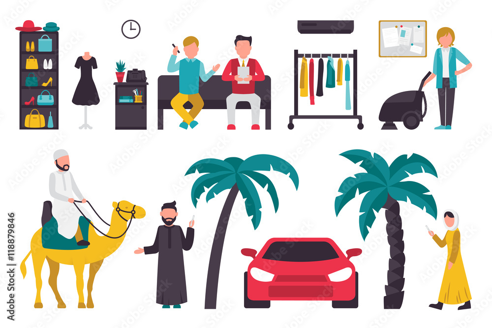Dubai flat set. Isolated On White Background, People Vector ...