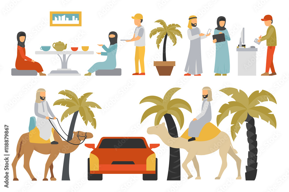 Dubai flat set. Isolated On White Background, People Vector ...