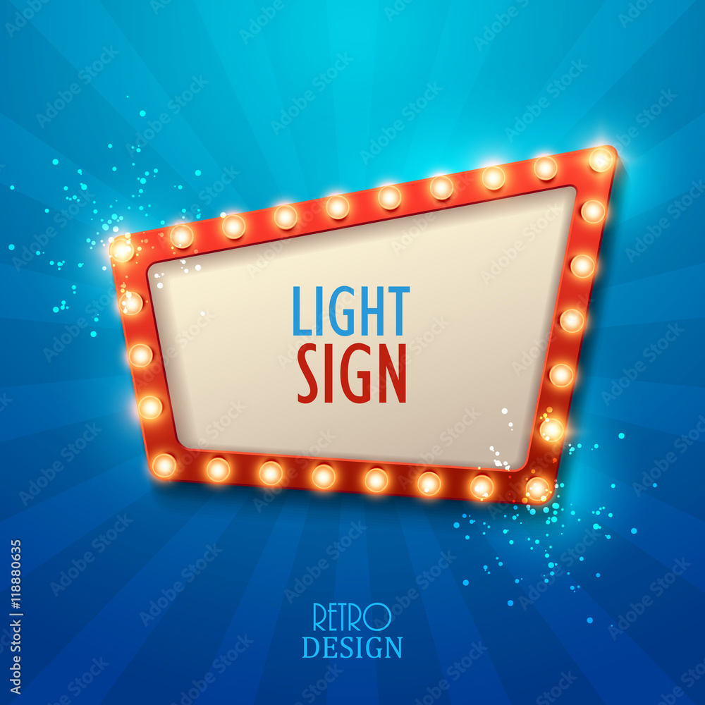 Retro light sign. Vintage style banner. Vector illustration. Stock ...