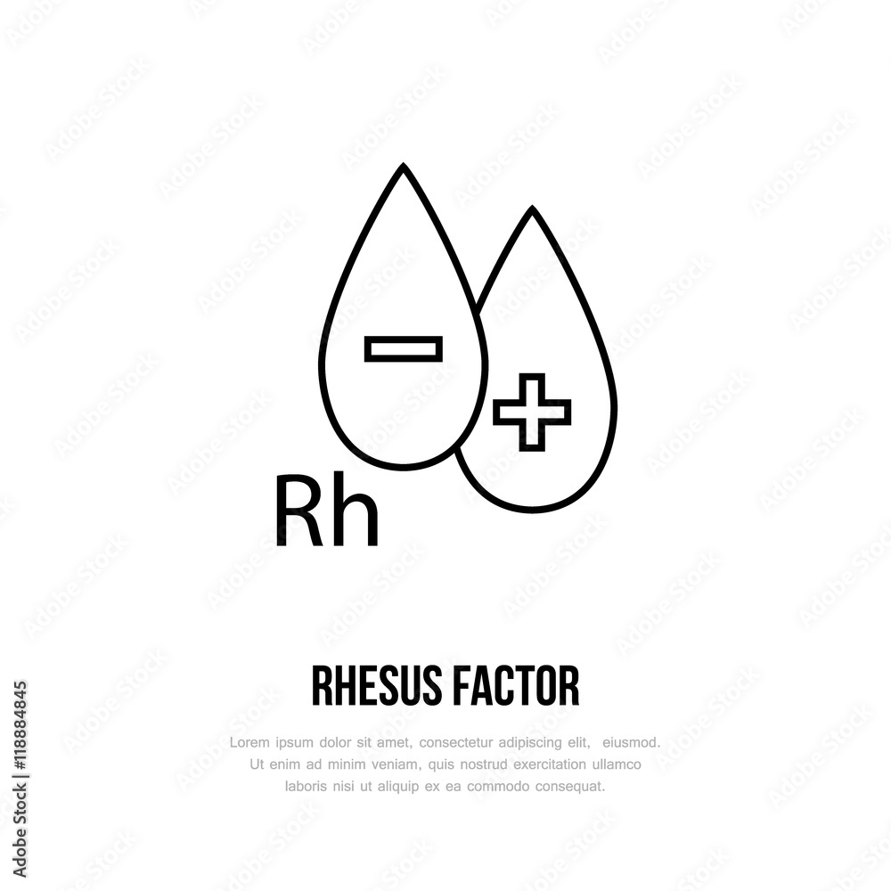 Modern vector line icon of rhesus factor. Blood test linear logo ...