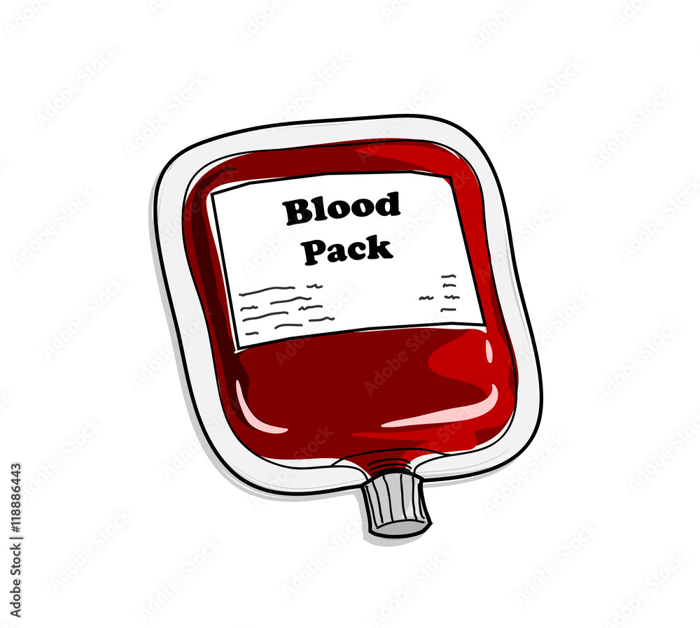 Blood Pack. A hand drawn vector illustration of a blood pack. Stock ...