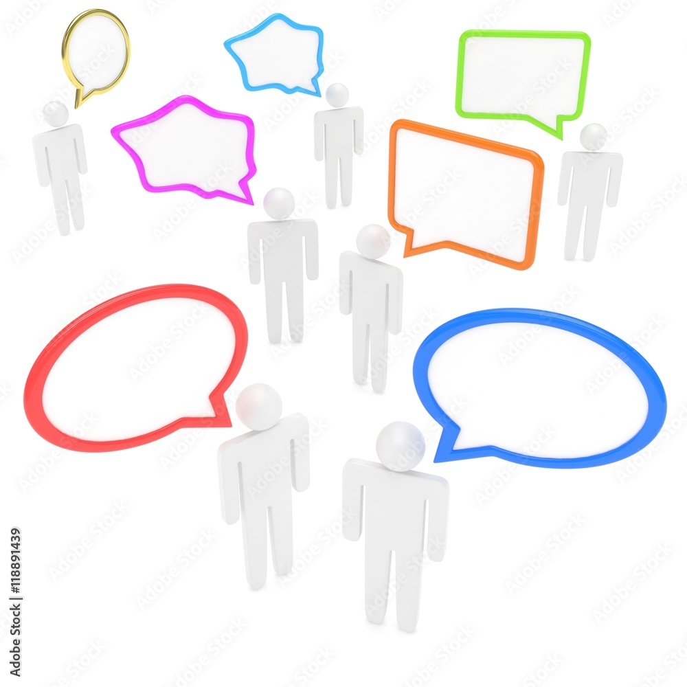 people with talk bubbles isolated over a white background. 3d rendering ...