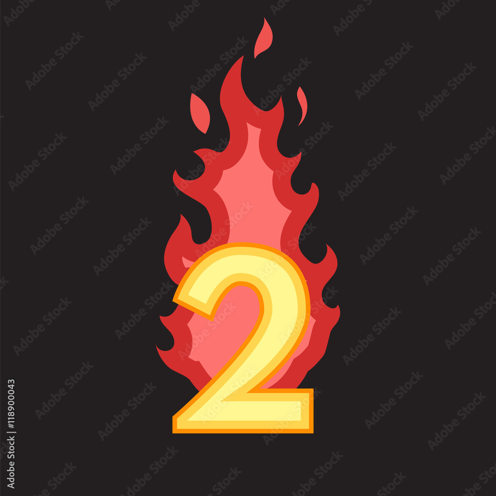Flaming Number two Stock Vector | Adobe Stock