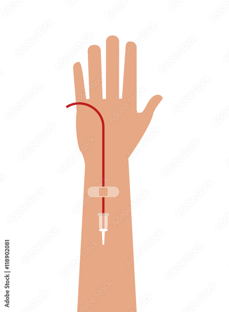 hand transfusion arm blood donation medical health care icon. Flat and ...