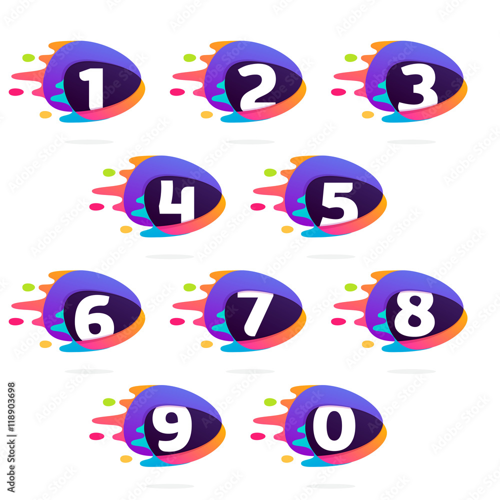 Numbers set logos in triangle intersection icon with fast speed lines ...