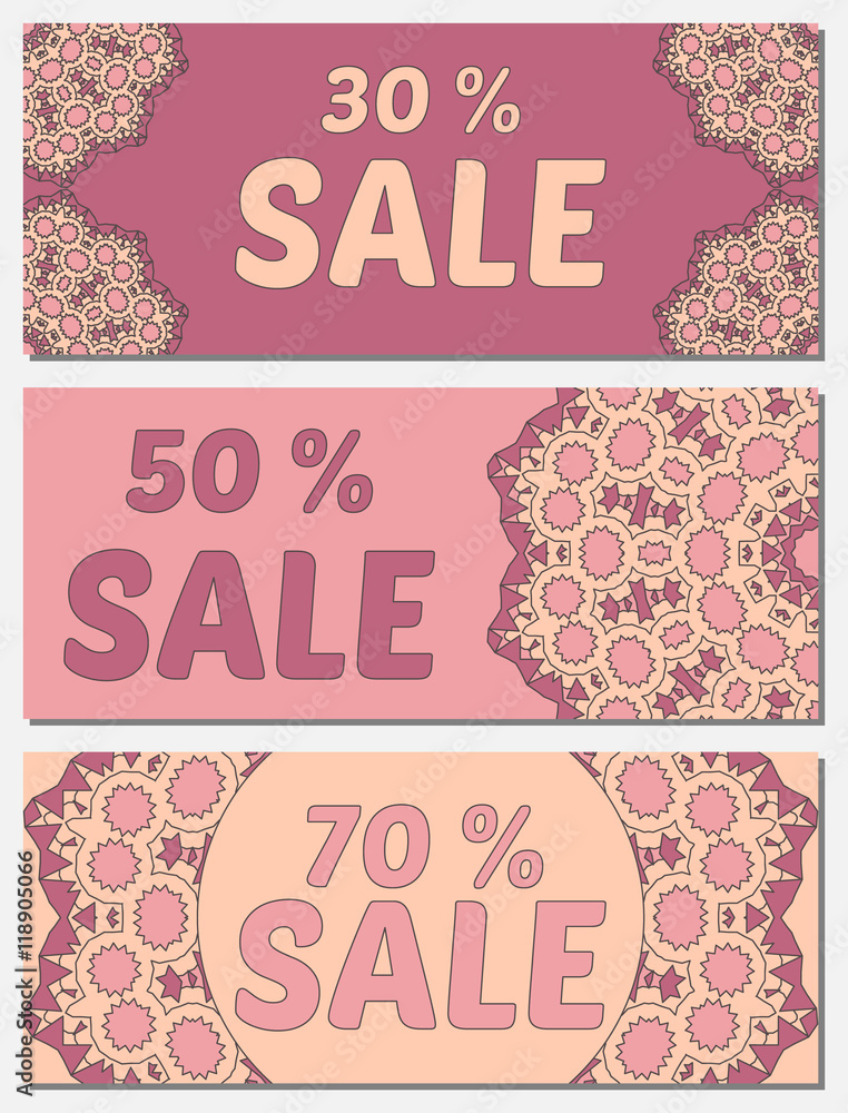 Set of creative sale banners with 30, 50, 70 percent discounts. Stock ...