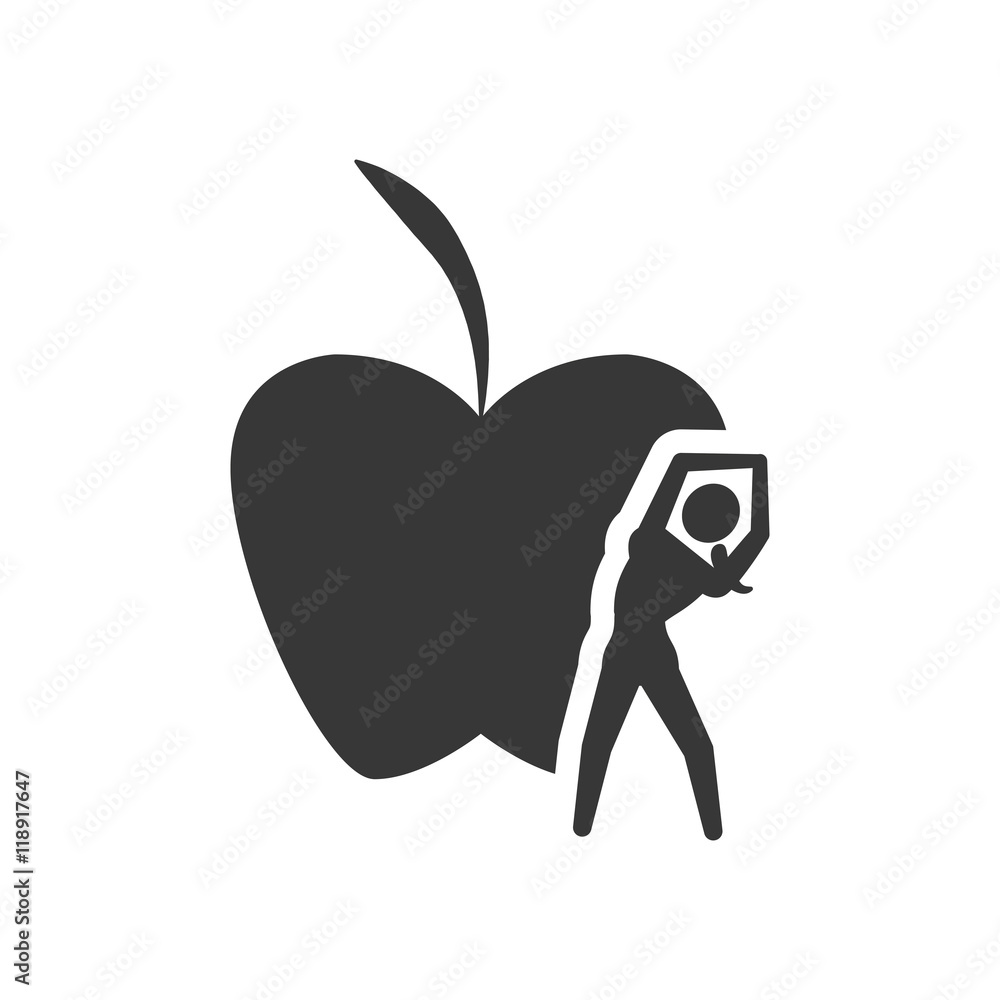apple stretching healthy lifestyle fitness silhouette icon. Flat and ...