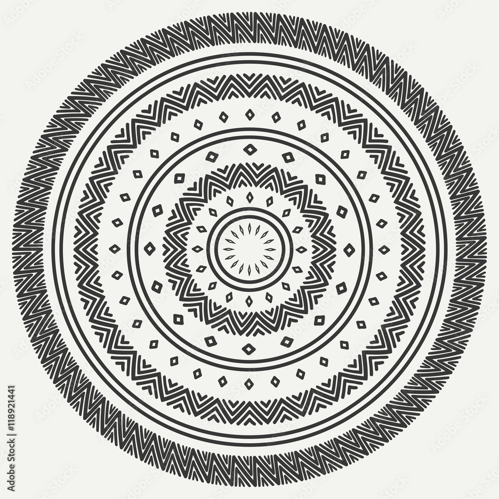 Ethnic mandala. Tribal hand drawn line geometric seamless pattern ...
