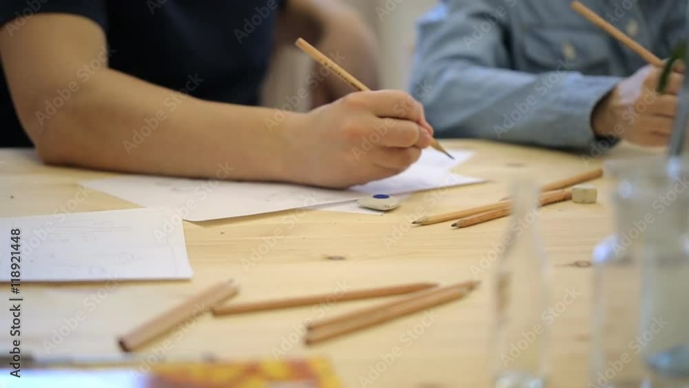 Students are drawing still life picture with pencil. Stock Video ...
