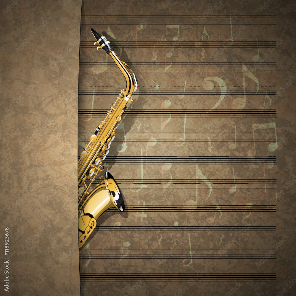 musical background sax on old sheet music notation Stock Vector | Adobe ...