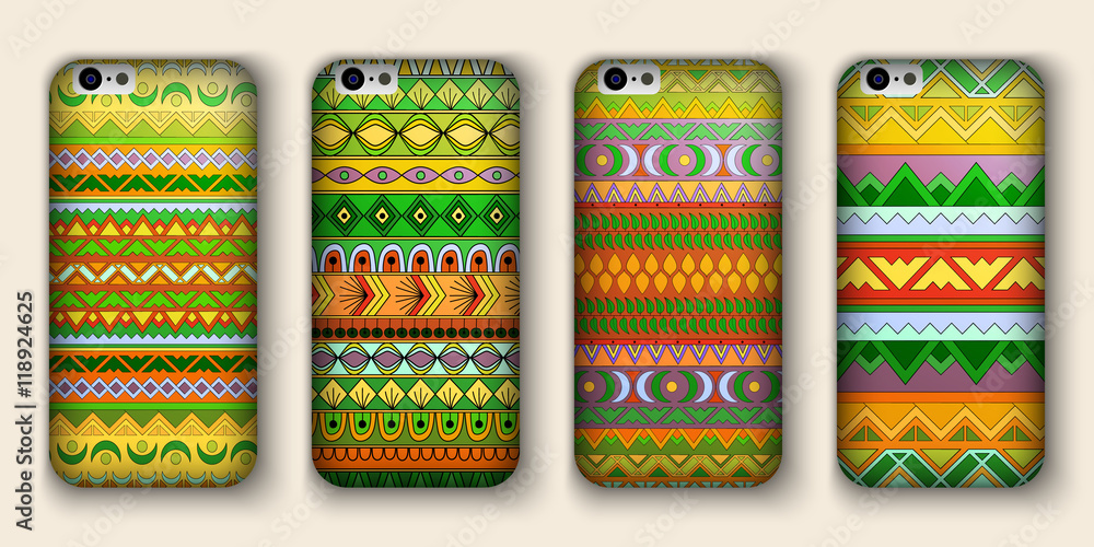 set of eight covers for your mobile phone. Vector decorative ethnic ...