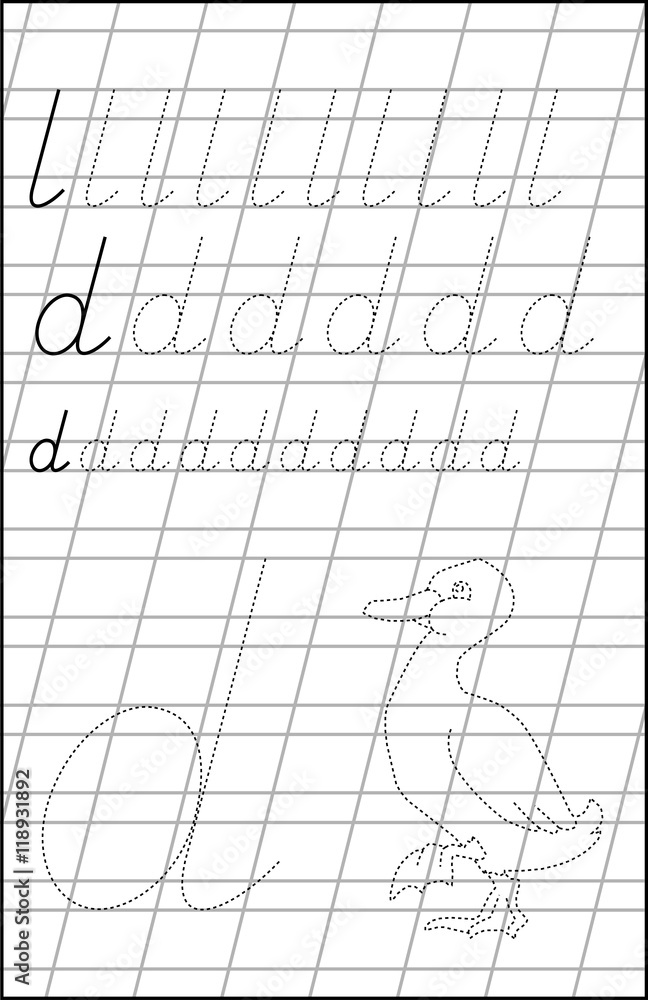 Page with exercises for children on a paper in line with letter D ...