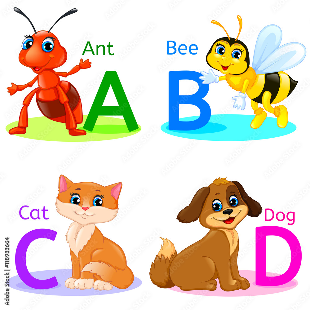 Alphabet kids animals ABCD Stock Vector | Adobe Stock