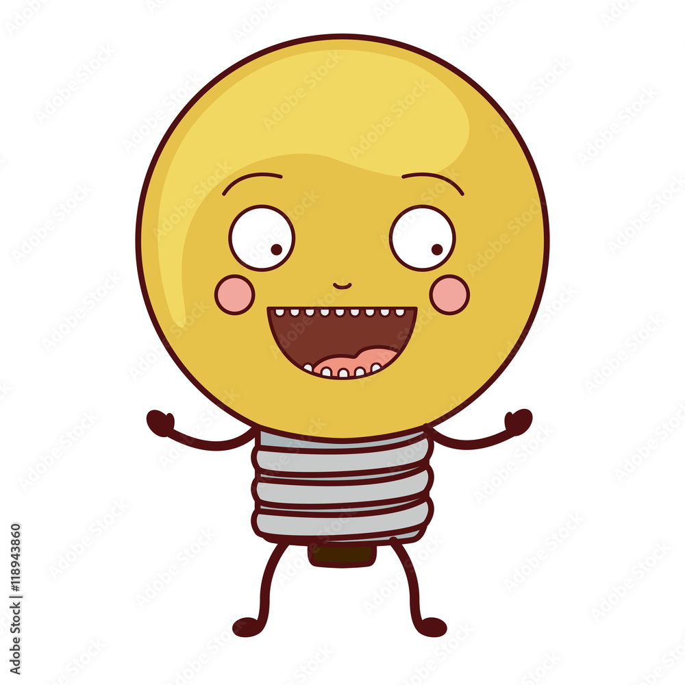 light bulb cartoon face power energy icon. Colorful and Flat design ...