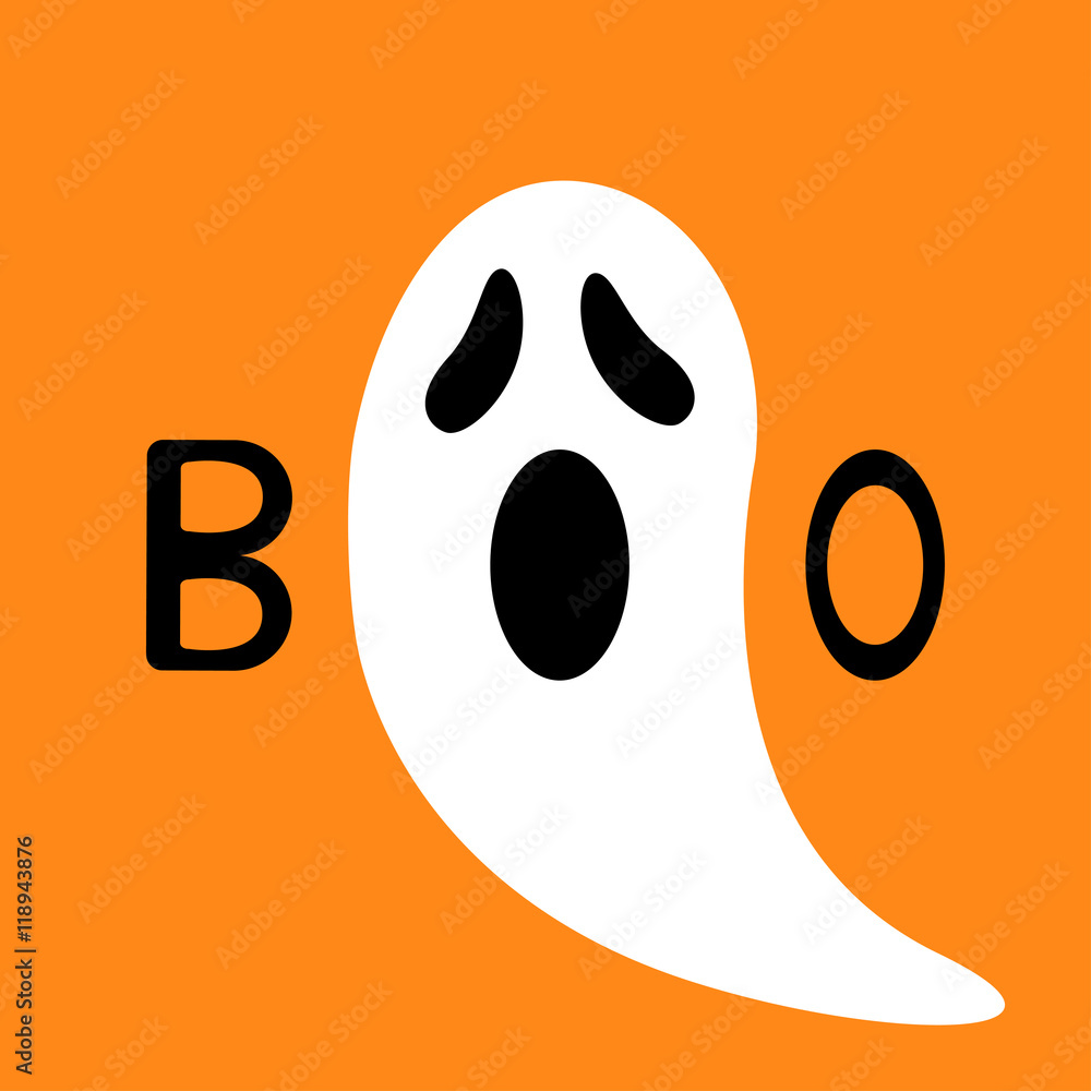 Happy Halloween. Funny ghost with hands. Boo text. Greeting card. Cute ...