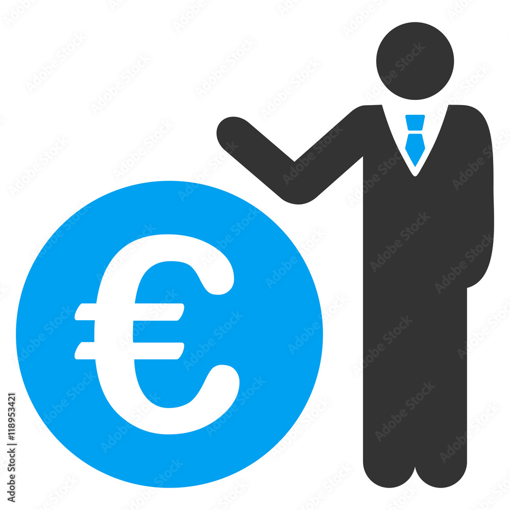 Euro Economist icon. Vector style is bicolor flat iconic symbol, blue ...