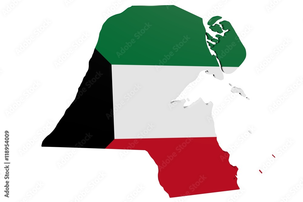 3D map of Kuwait in the colors of the national flag Stock Illustration ...