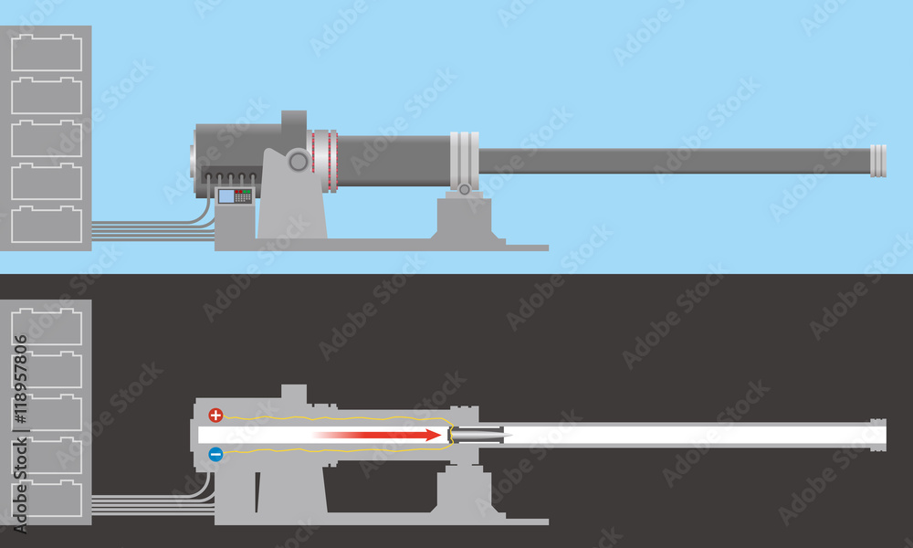 electromagnetic rail gun, appearance and construction Stock Vector ...
