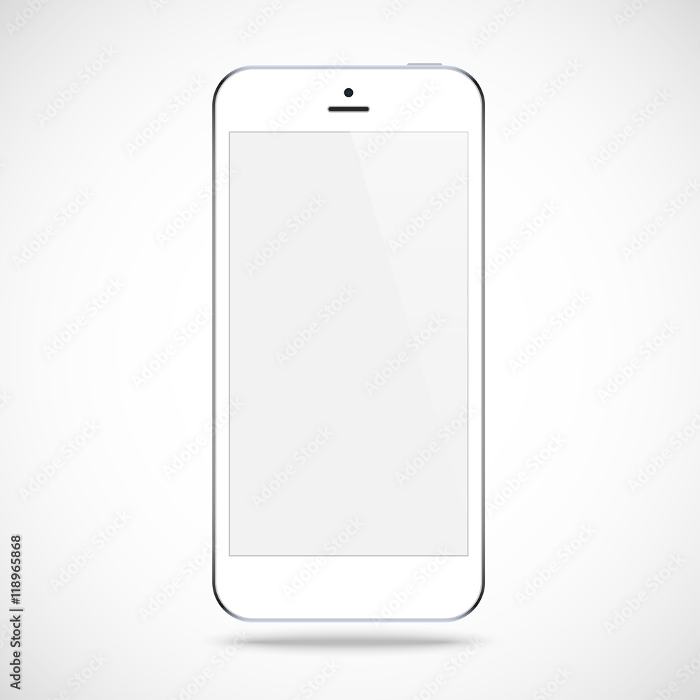 smartphone white color with blank touch screen isolated on the grey ...