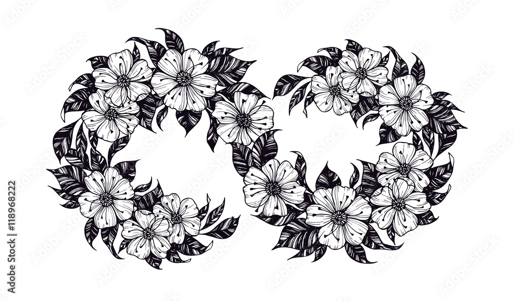 Hand drawn vector illustration - infinity sign with flowers Stock ...