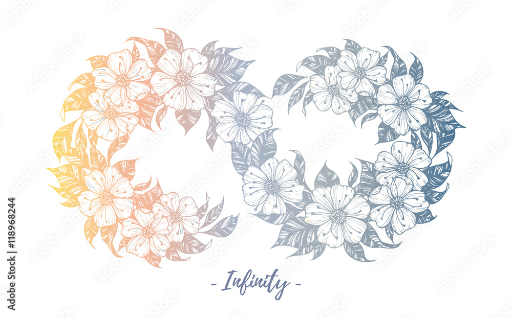 Hand drawn vector illustration - infinity sign with flowers Stock ...