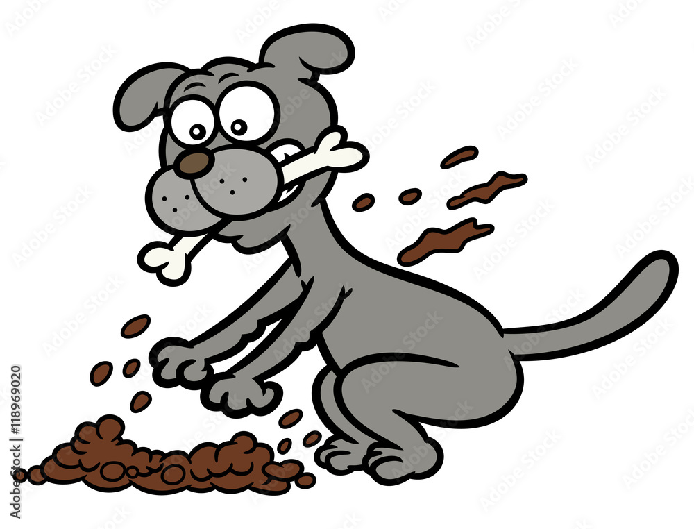 Dog Burying Bone Cartoon Illustration Isolated on White Stock Vector ...