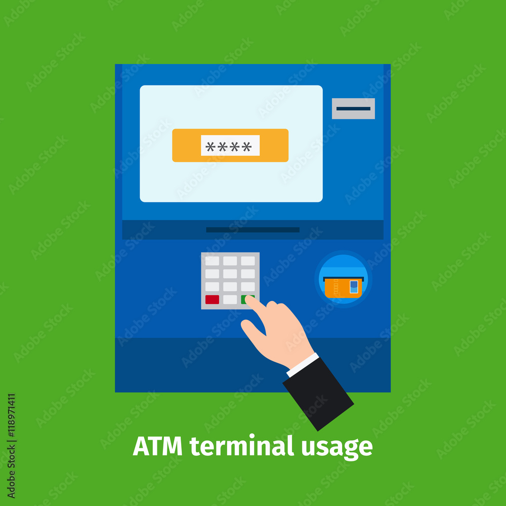 Credit plastic card usage. ATM terminal vector illustration Stock ...