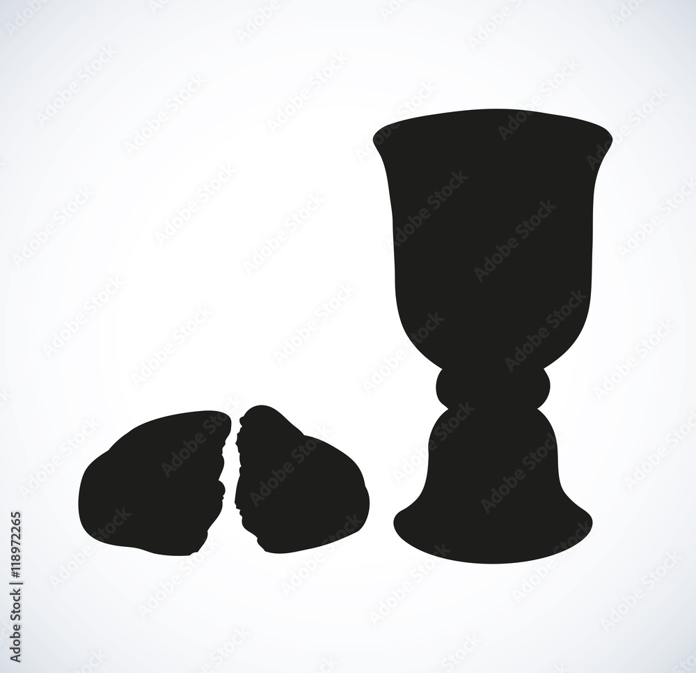 Vector symbols of Communion. Broken bread and wine in bowl Stock Vector ...