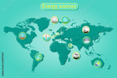 Electric power and energy sources in different countries on world map ...
