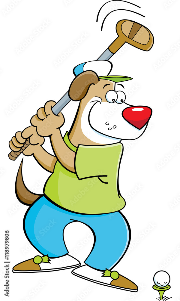 Cartoon illustration of a dog swinging a golf club. Stock Vector ...