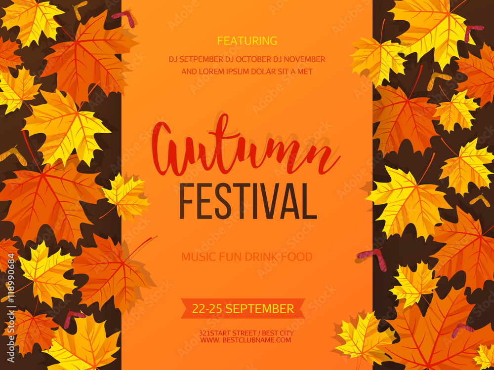 Autumn festival background. Invitation banner with fall leaves. Vector ...