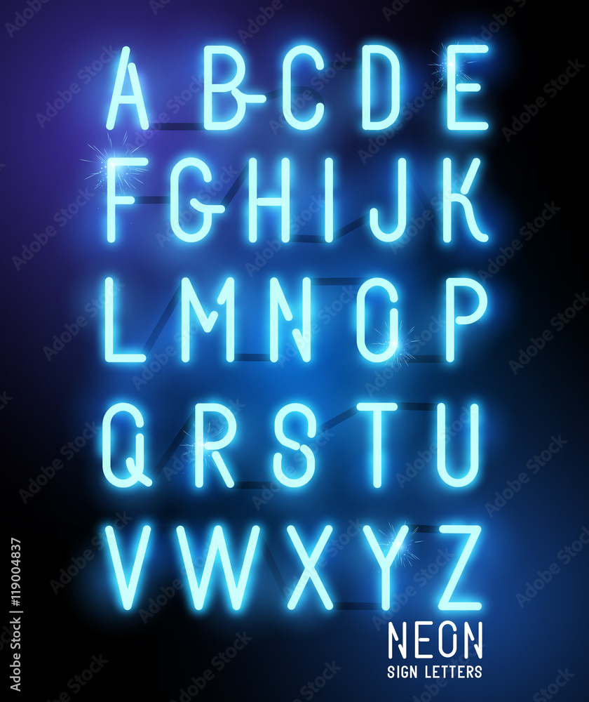 Retro glowing neon blue sign letters. Vector alphabet. Stock Vector ...
