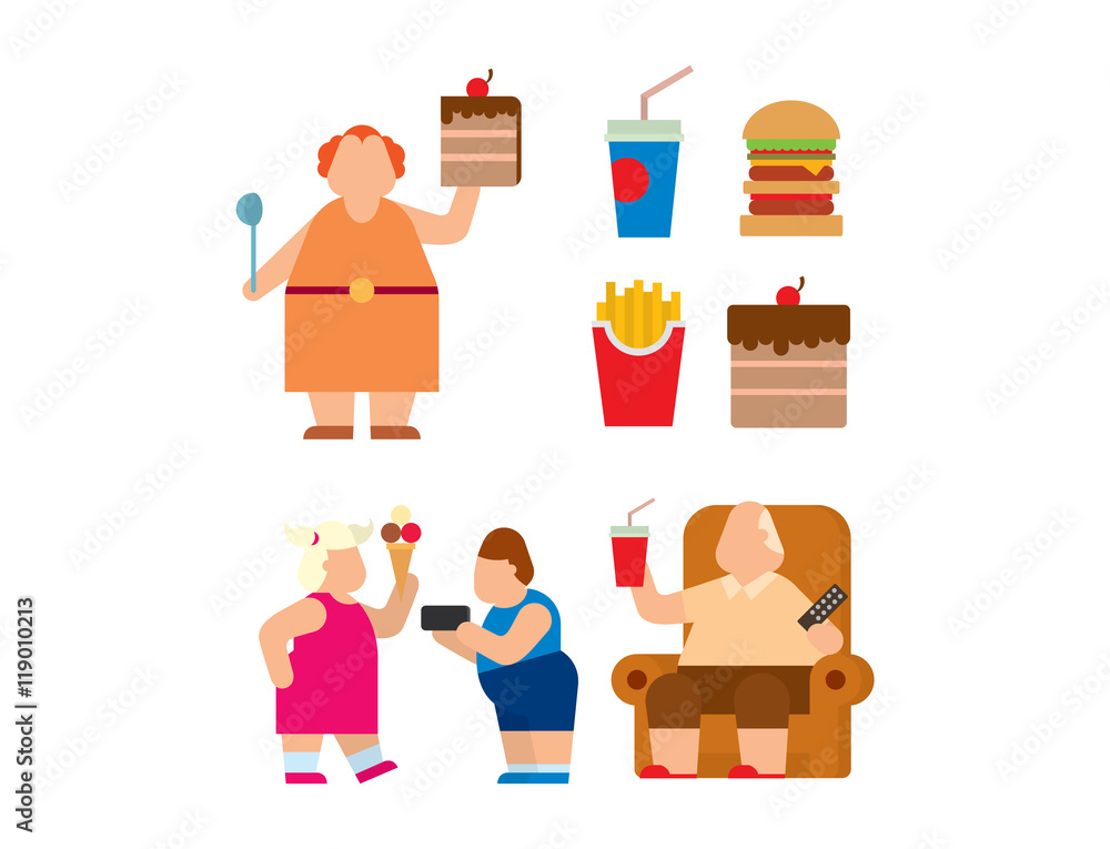 Fat people vector flat silhouette icons Stock Vector | Adobe Stock