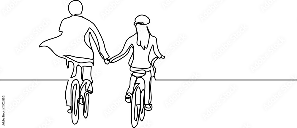 continuous line drawing of two cyclists Stock Vector | Adobe Stock