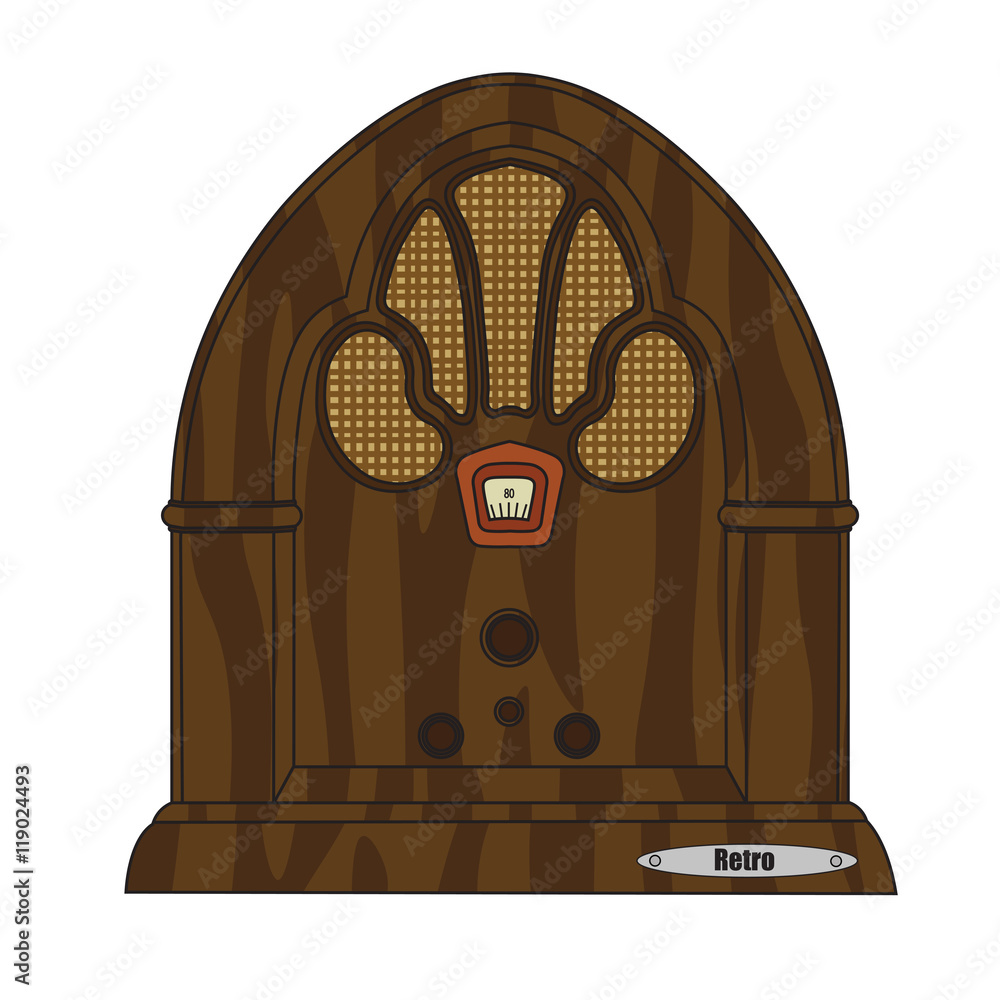 Old cartoon vintage retro wooden radio. Stock Vector | Adobe Stock