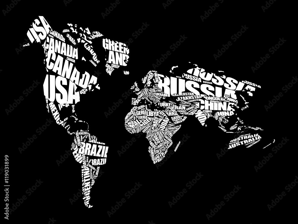 World Map in Typography word cloud concept, names of countries Stock ...