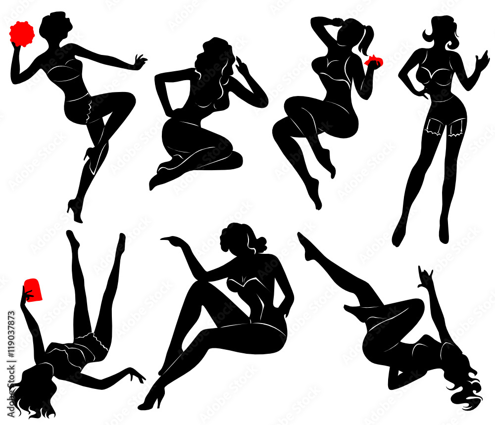 Vector silhouette of pin up girls Stock Vector | Adobe Stock