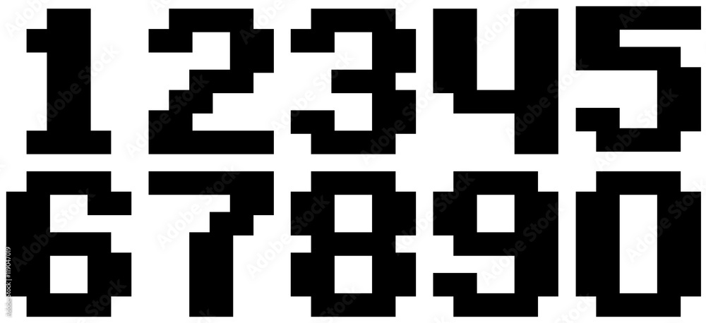 Vector black pixel number set Stock Vector | Adobe Stock
