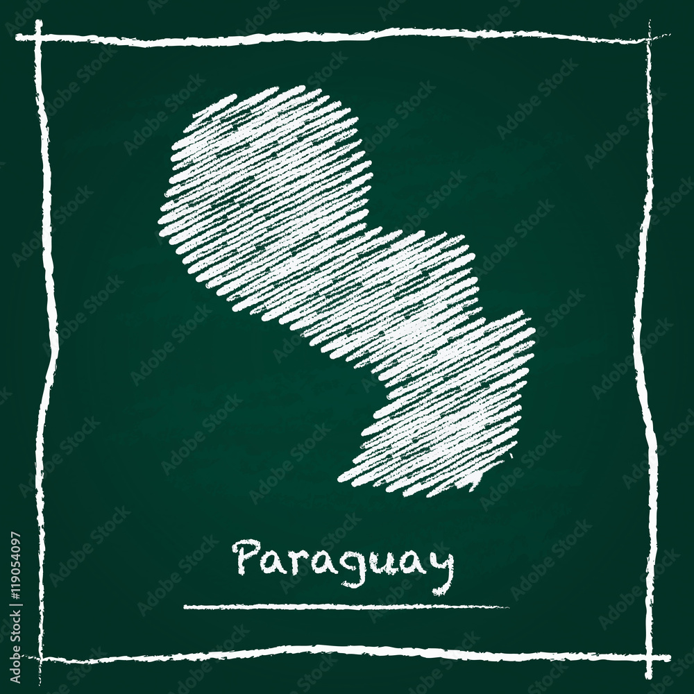 Paraguay outline vector map hand drawn with chalk on a green blackboard ...