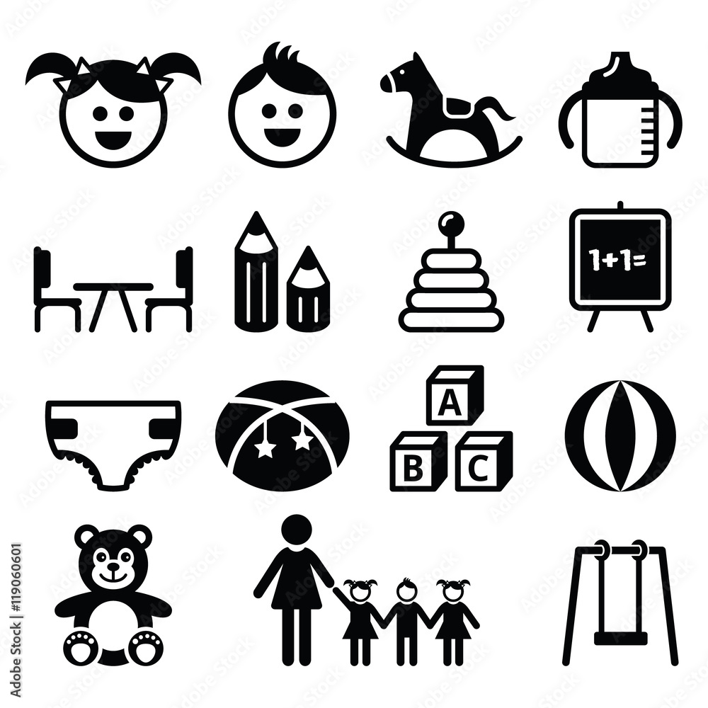 Kindergarten, nursery, preschool icons set Stock-Vektorgrafik | Adobe Stock