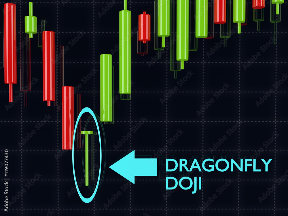 3d rendering of forex dragonfly doji candlestick pattern over da Stock ...