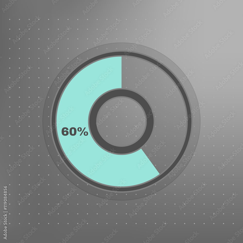 Infographics transparent 60% blue and pie chart isolated on grey dotted ...